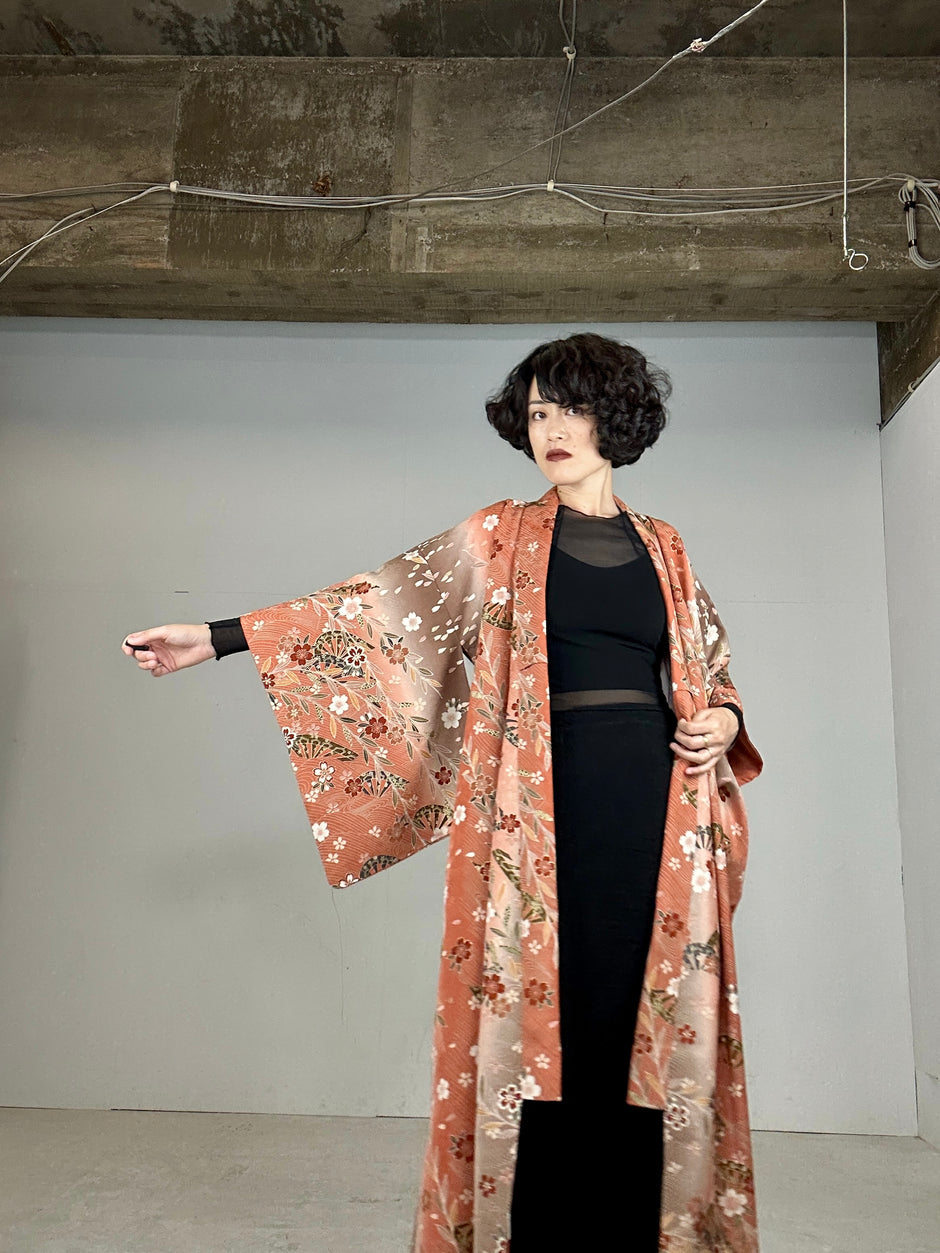 KIMONO DRESS GOWN AND STRING BELT UPCYCLED FROM VINTAGE KIMONO ...