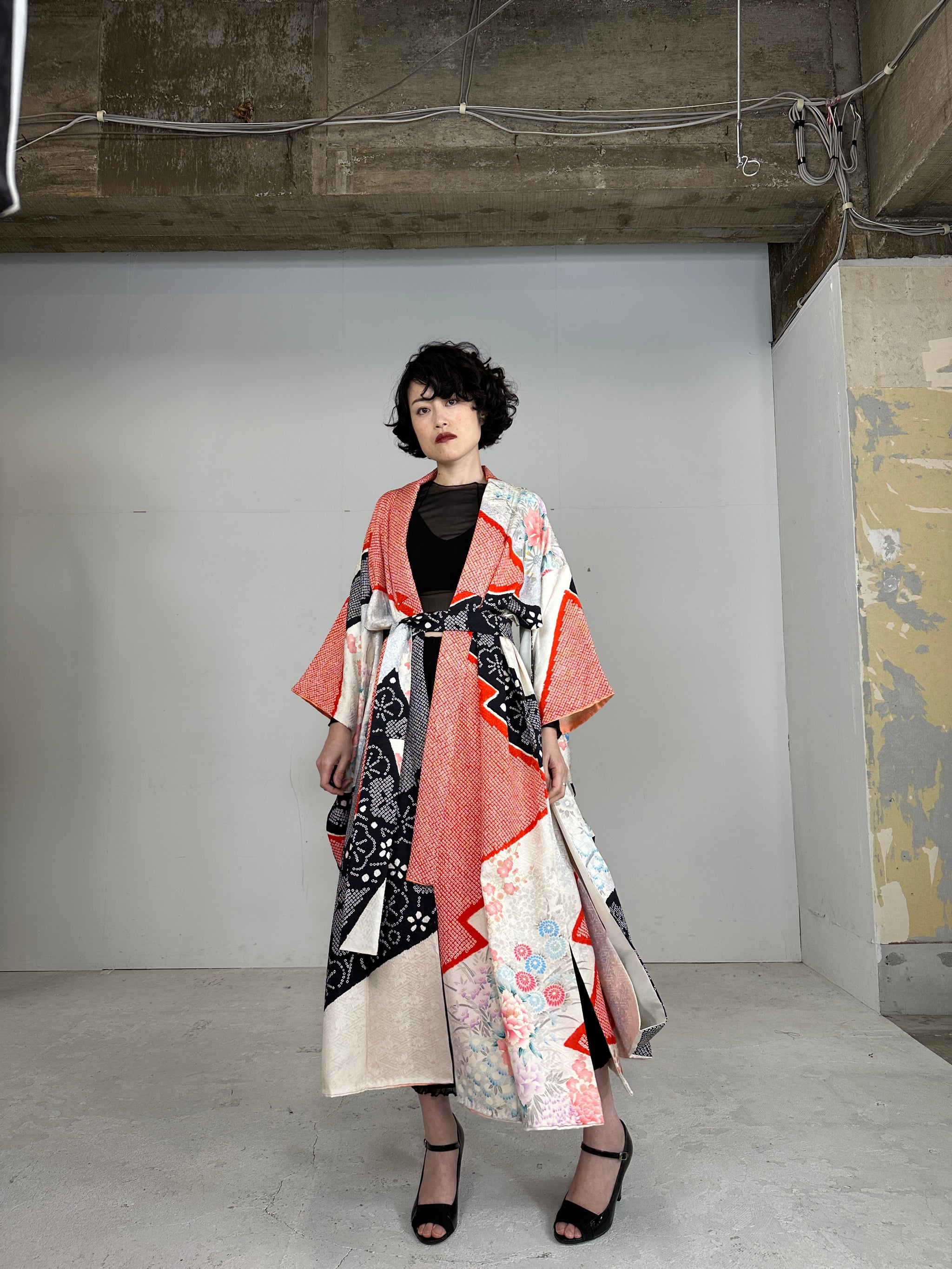 Furisode Kimono dress gown and string belt upcycled from Japanese kimo ...