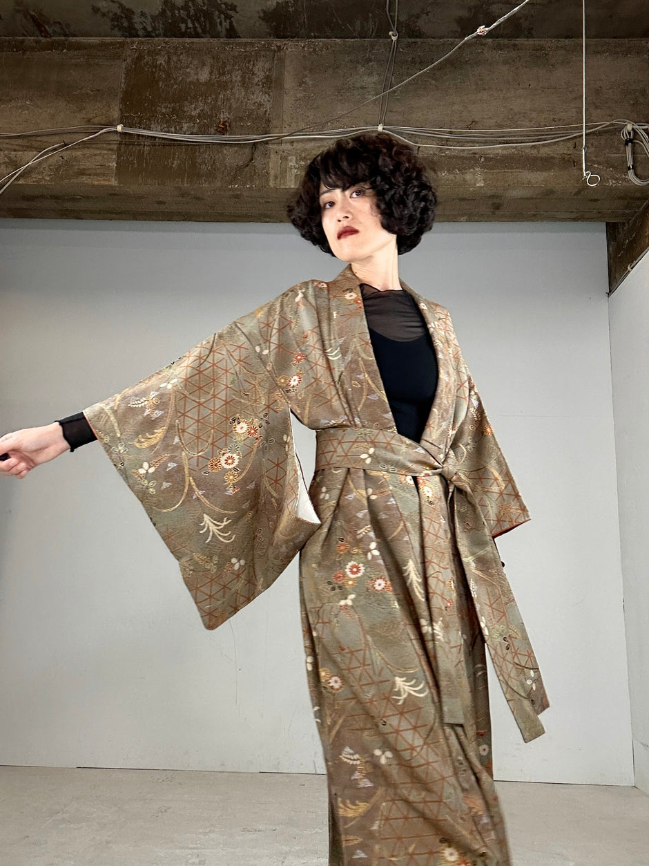 KIMONO DRESS GOWN AND STRING BELT UPCYCLED FROM VINTAGE KIMONO ...