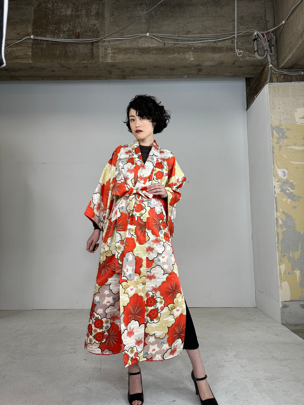 KIMONO DRESS GOWN AND STRING BELT UPCYCLED FROM VINTAGE KIMONO ...