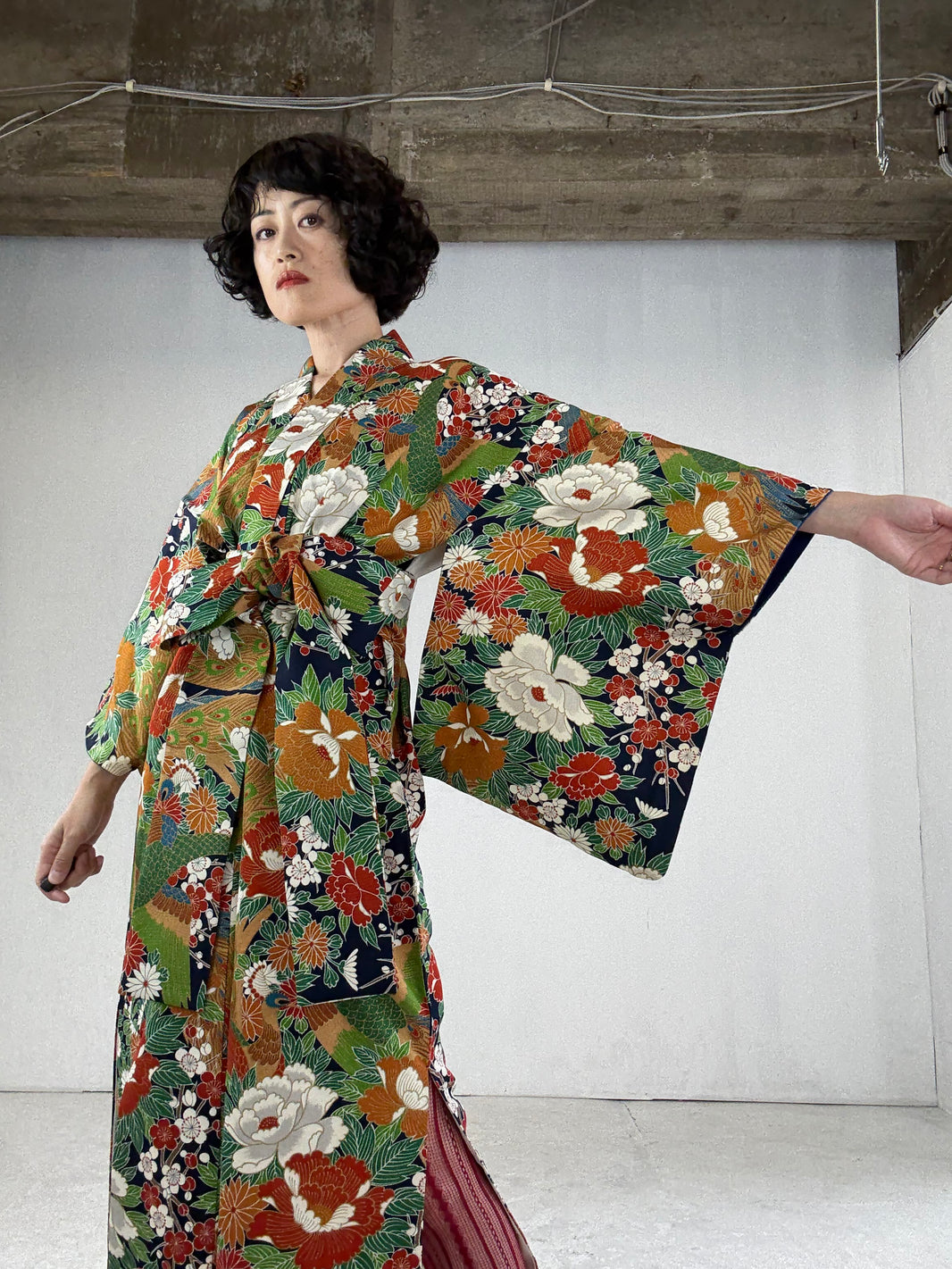 KIMONO DRESS GOWN AND STRING BELT UPCYCLED FROM JAPANESE KIMONO ...