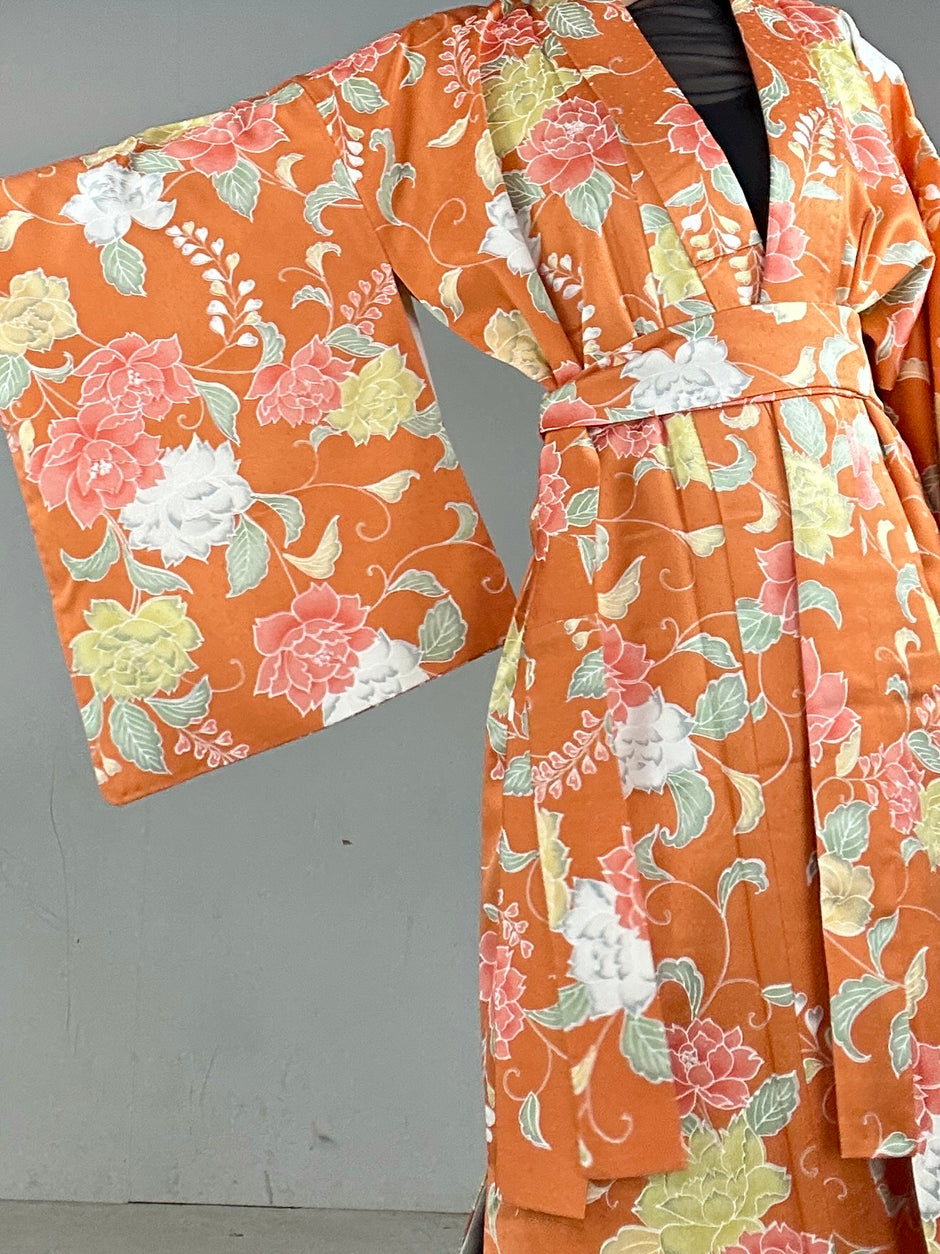 KIMONO DRESS GOWN AND STRING BELT UPCYCLED FROM VINTAGE KIMONO ...