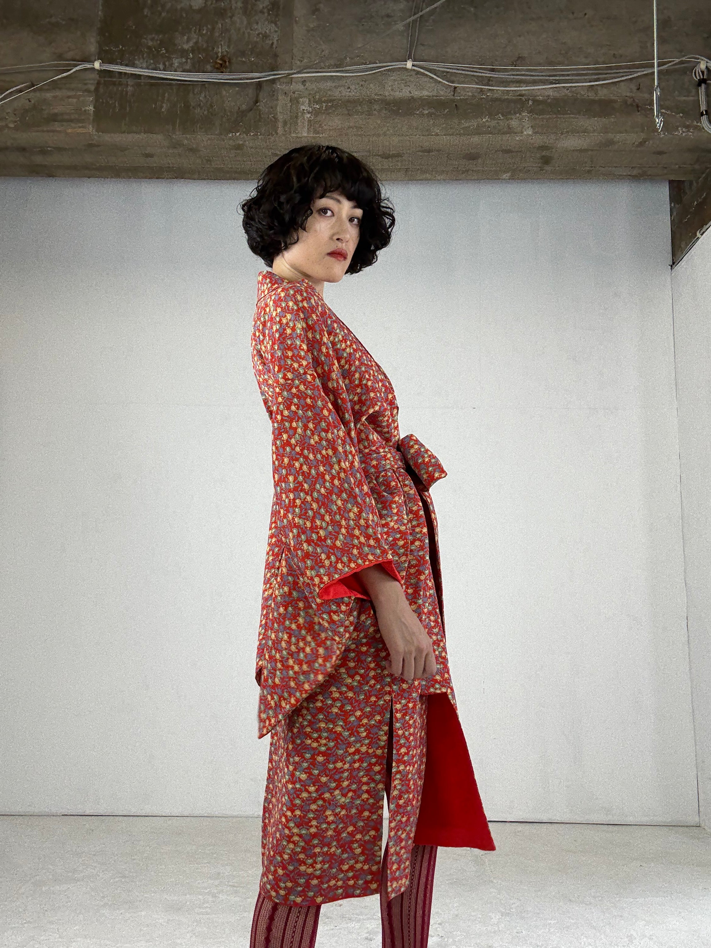 Kimono dress gown and string belt upcycled from Japanese kimono "tachi ...