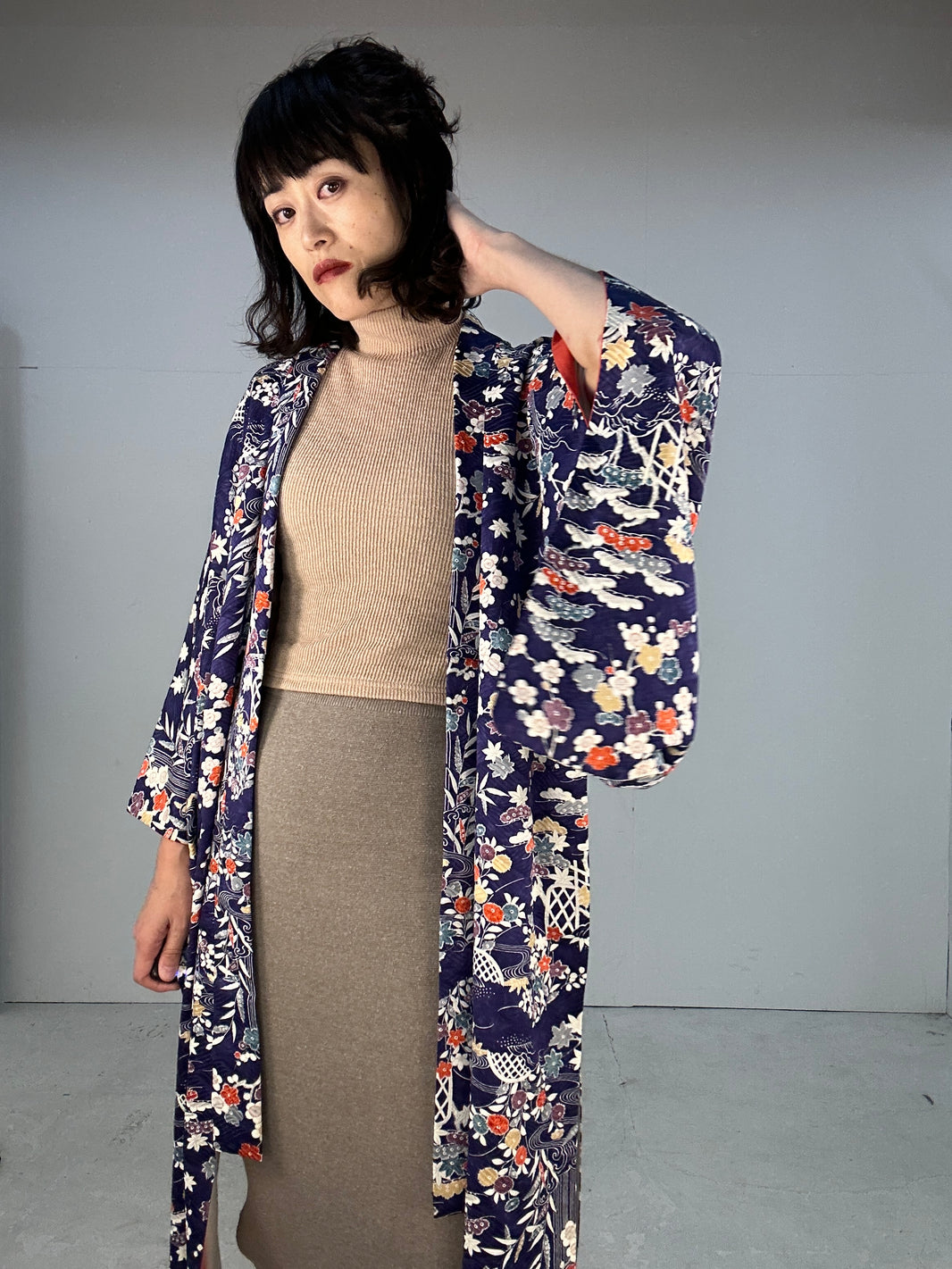 KIMONO DRESS GOWN AND STRING BELT UPCYCLED FROM VINTAGE KIMONO ...