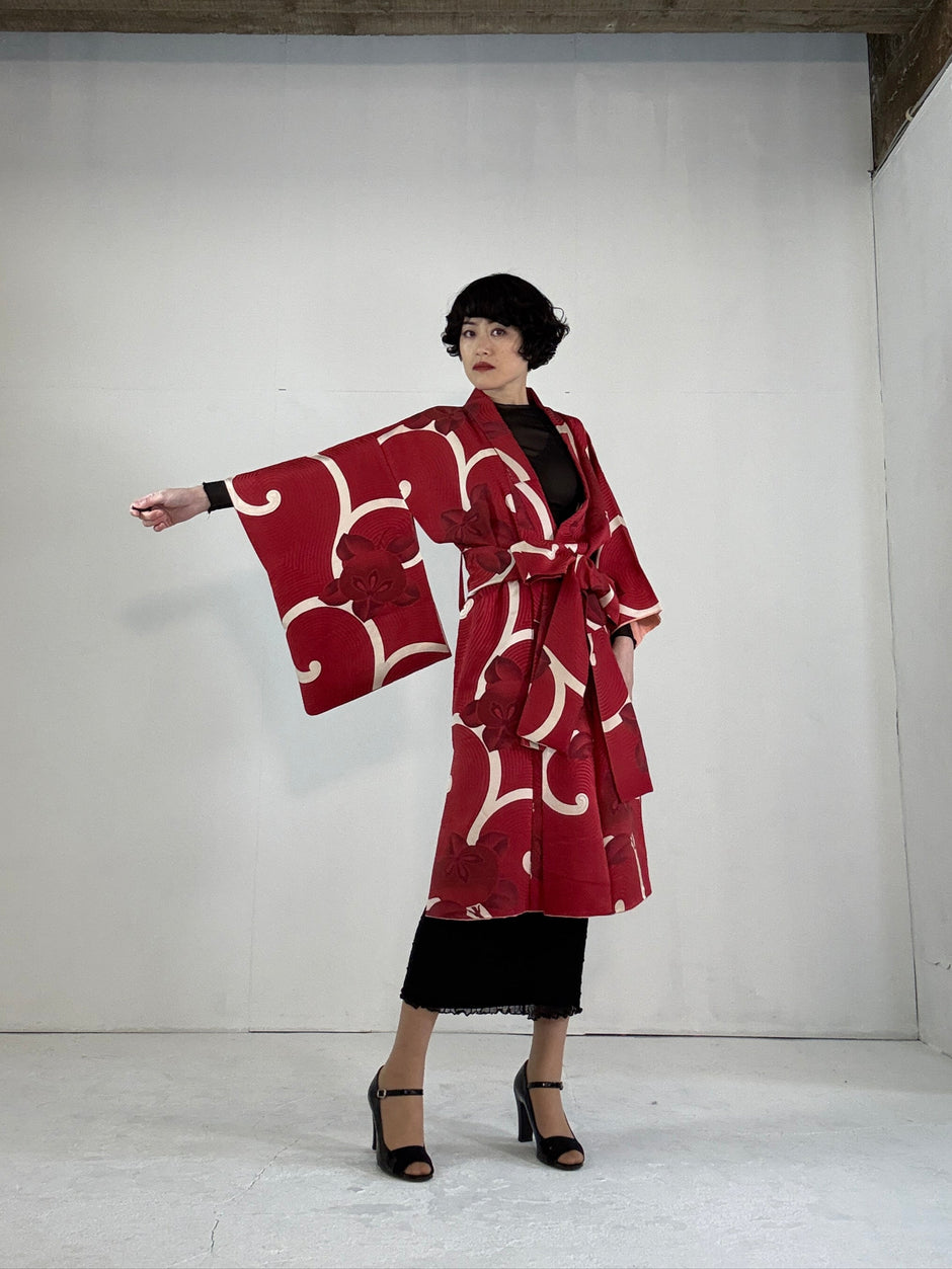 KIMONO DRESS GOWN AND STRING BELT UPCYCLED FROM VINTAGE KIMONO ...