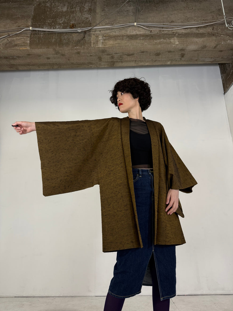 VINTAGE KAWAII HAORI oversized "Hige Tsumugi, Brown" – MACHIKO KIMONO ...