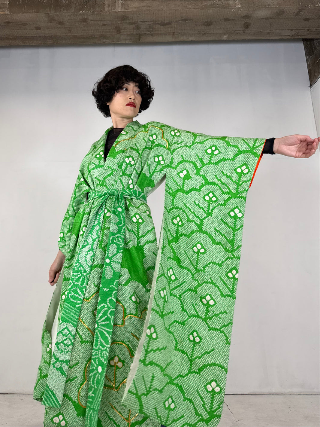 KIMONO DRESS GOWN AND STRING BELT UPCYCLED FROM JAPANESE KIMONO ...