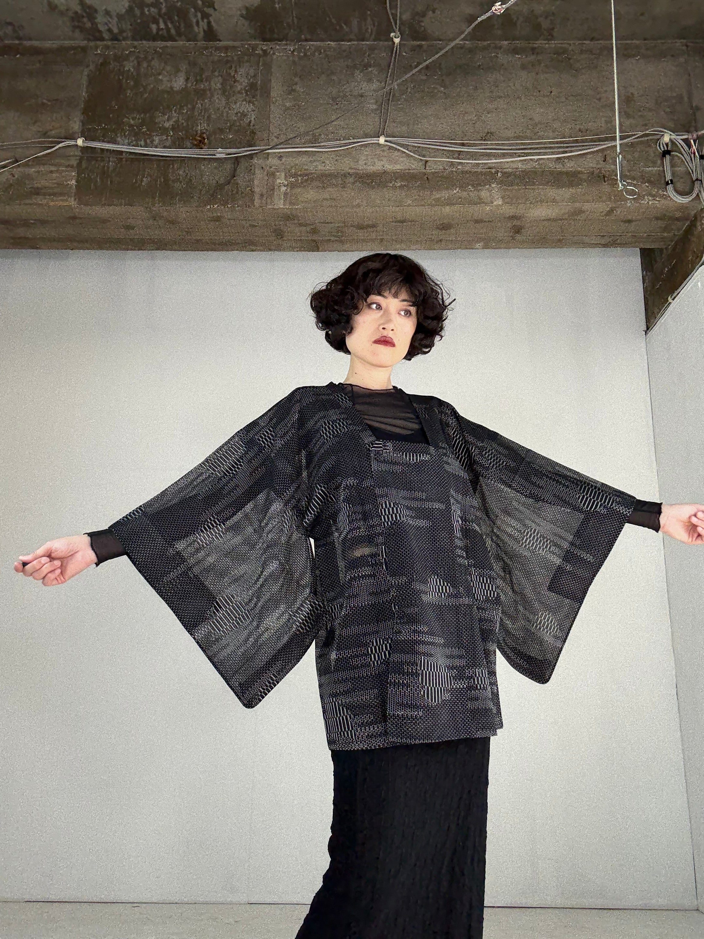 VINTAGE KAWAII MICHIYUKI SHEER “shiro, kuro, SHH012” – MACHIKO KIMONO ...