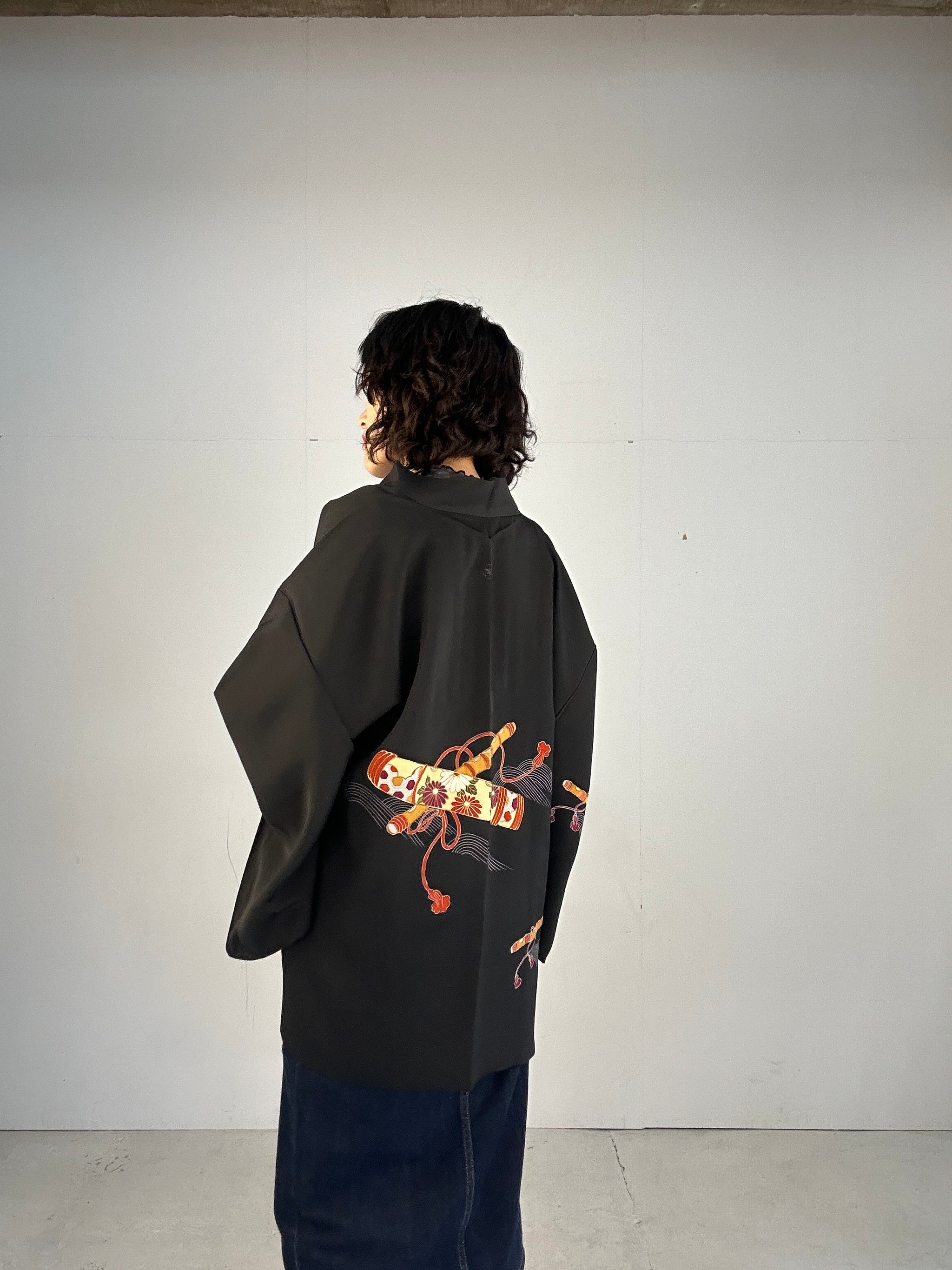 BLACK HAORI "fue to hana" – MACHIKO KIMONO Japanese Kimonos, Vintage ...