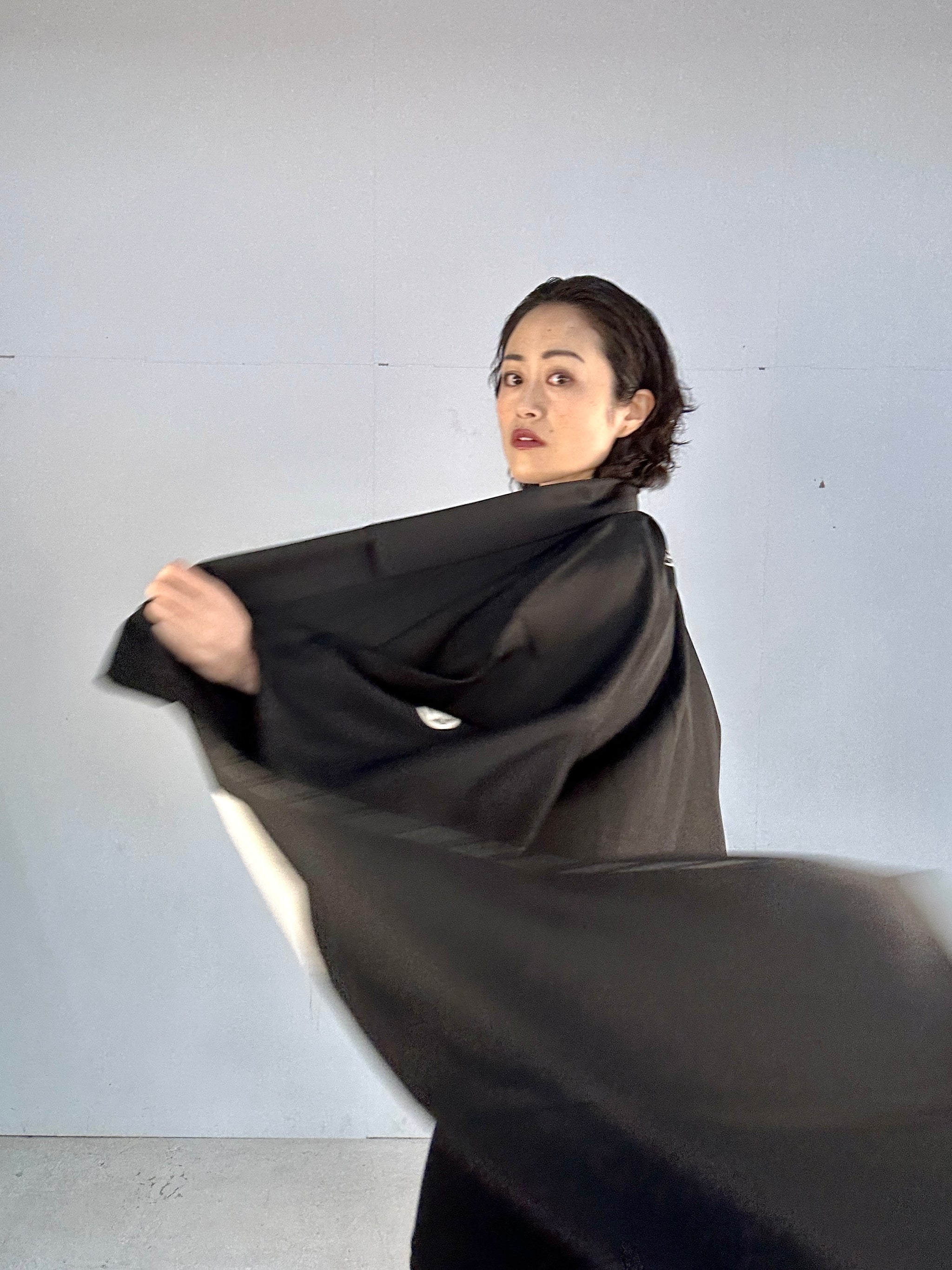BLACK KIMONO MONTSUKI "shiro" – MACHIKO KIMONO Japanese Kimonos ...